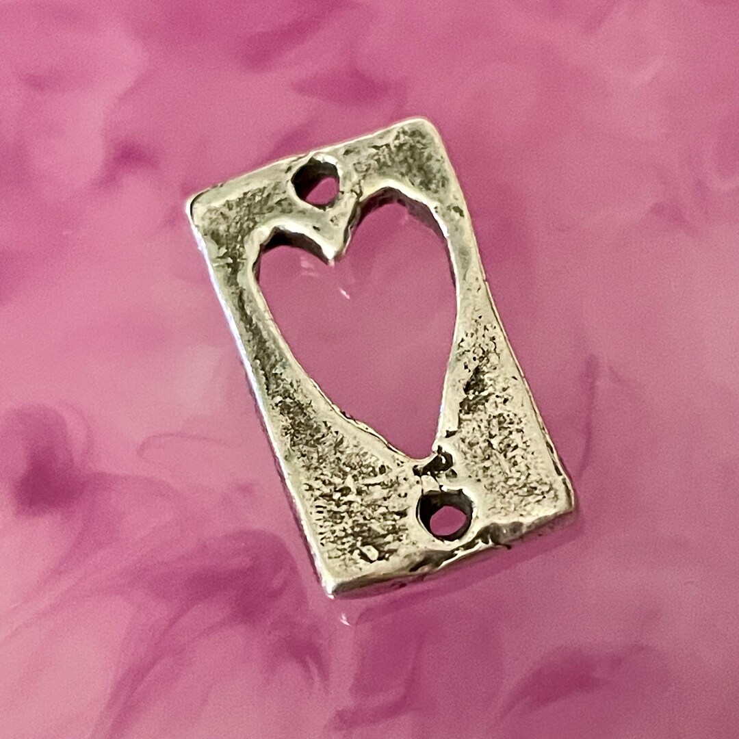 Sterling Silver Heart Connector - Rustic Rectangle Open Heart Link - 20 ...