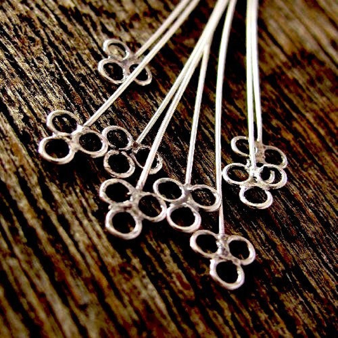LONG Sterling Silver Head Pins - Triple Loop Ends - 10 Headpins - Extra ...