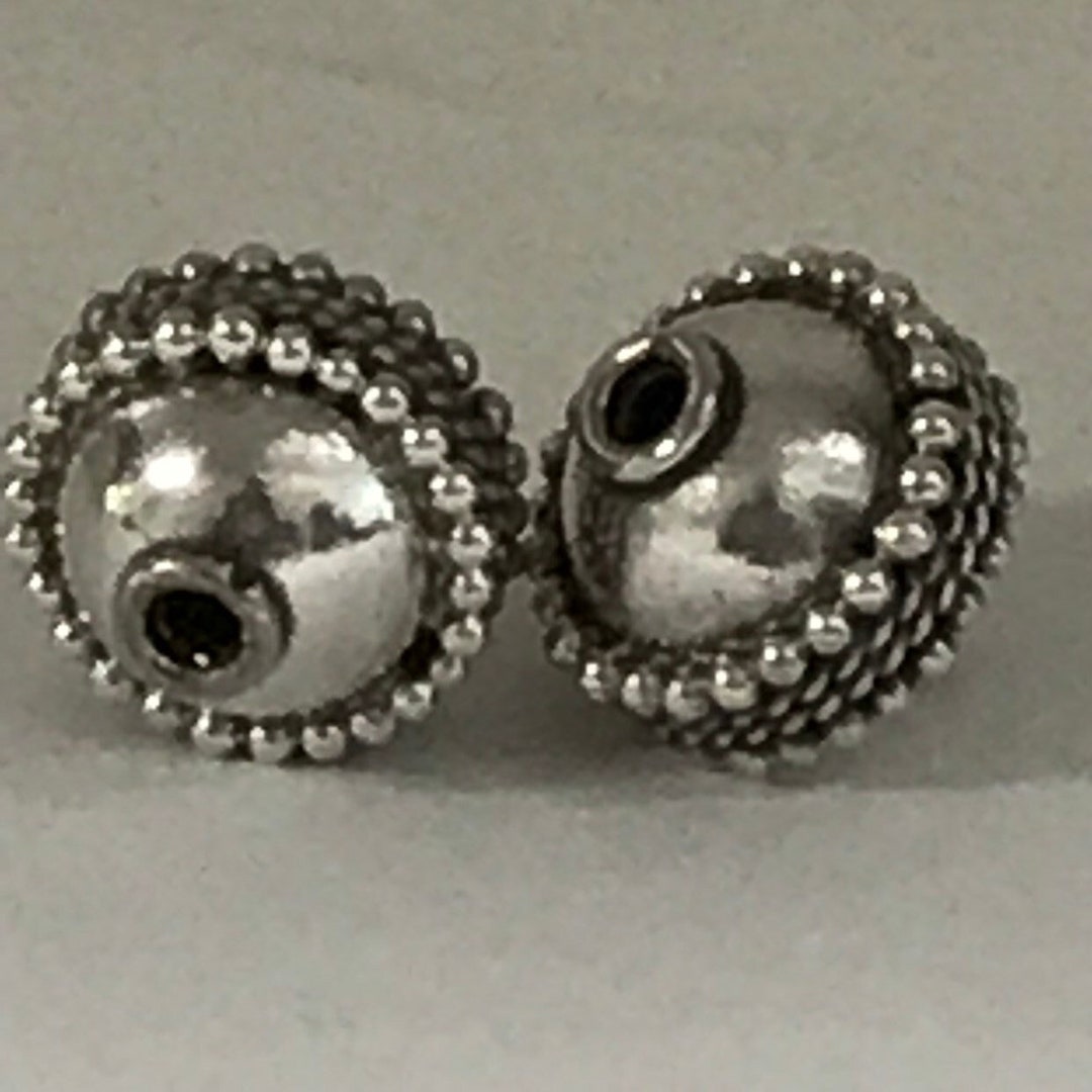2 Large Sterling Silver Bicone Bead - 8.5mm Round - Oxidized ...