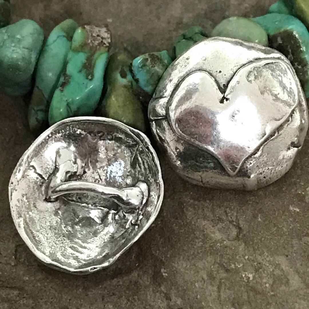 Sterling Silver Heart Button - Artisan Handcrafted Heart Button Clasp ...