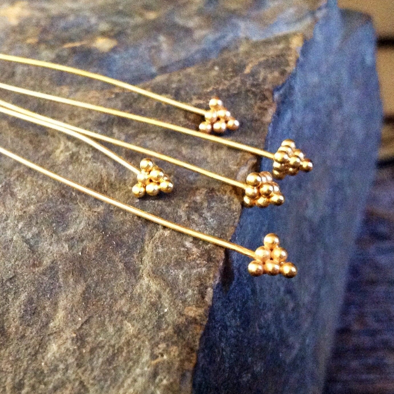 4 Fancy Vermeil Head Pins - Pyramid of Dots Tip - Vermeil Headpins ...