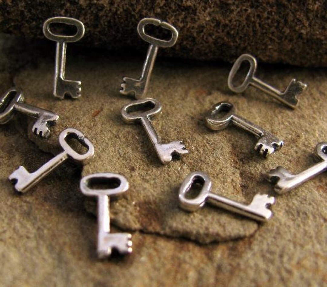 Sterling Silver Key Charms 10 Teeny Tiny Skeleton Key Dangles and Add ...
