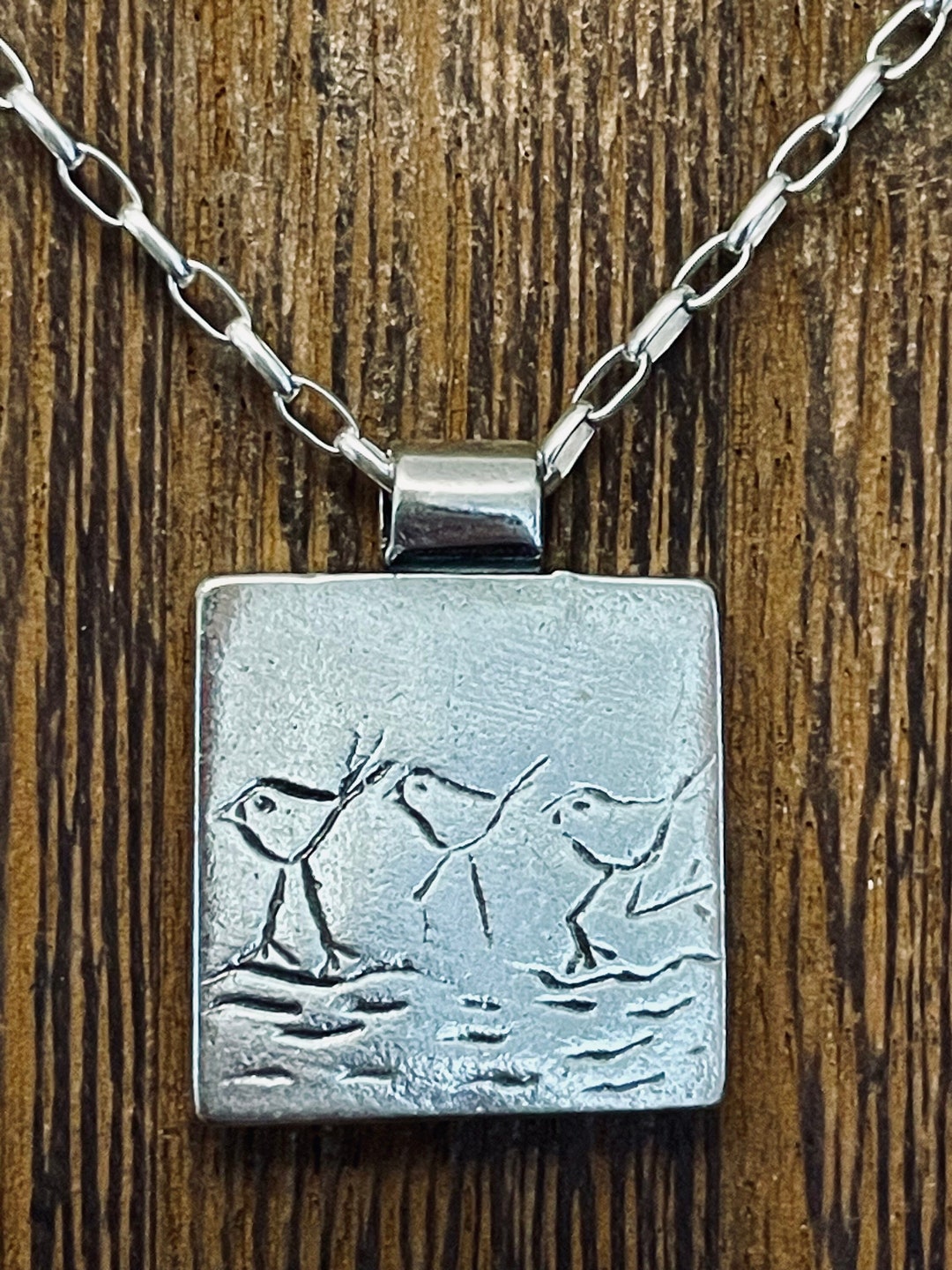 Sterling Silver Pendant - Birds in a Row - Hand Etched - Chickadees ...
