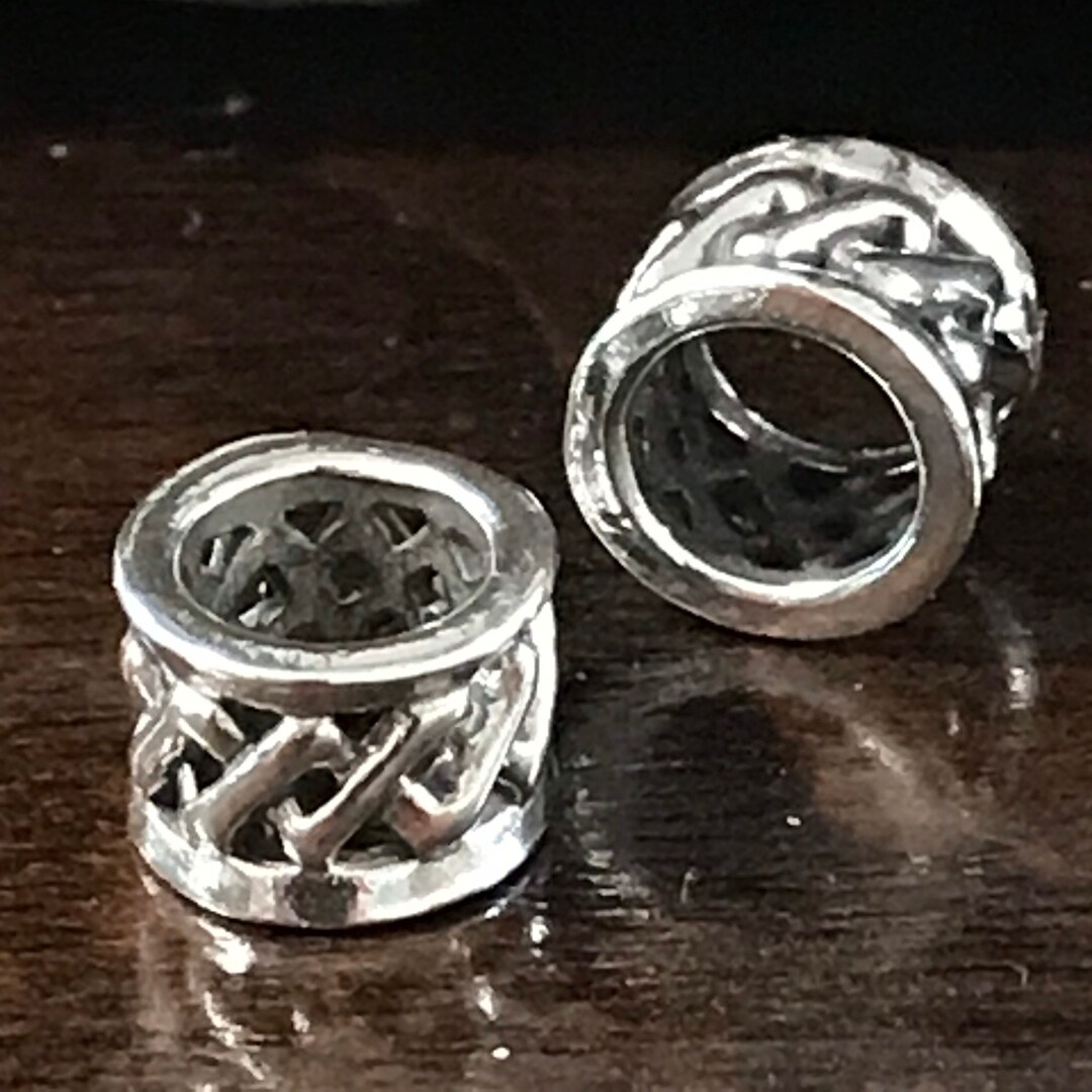 1 Large Artisan Lattice Bead 9.5mm Round Slider Bead Sterling Silver ...
