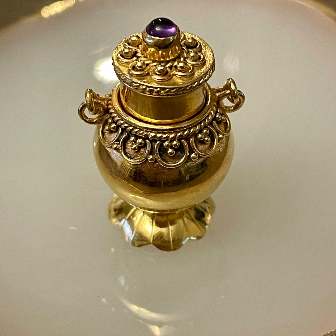 24t Vermeil GOLD Prayer Box With Ruby or Amethyst- Vial Locket ...