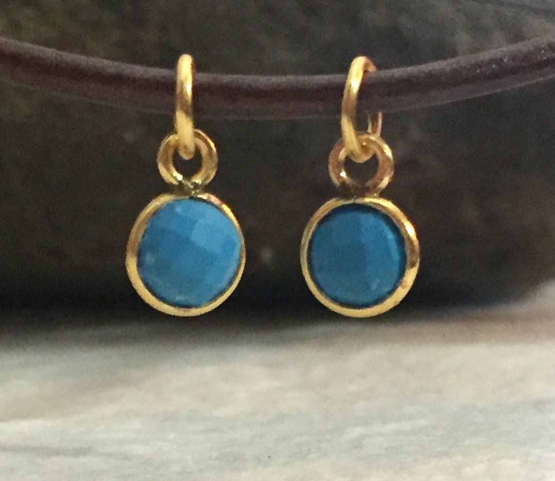 2 Vermeil GOLD and TURQUOISE Gemstone Charms - 6mm Turquoise Dangles ...