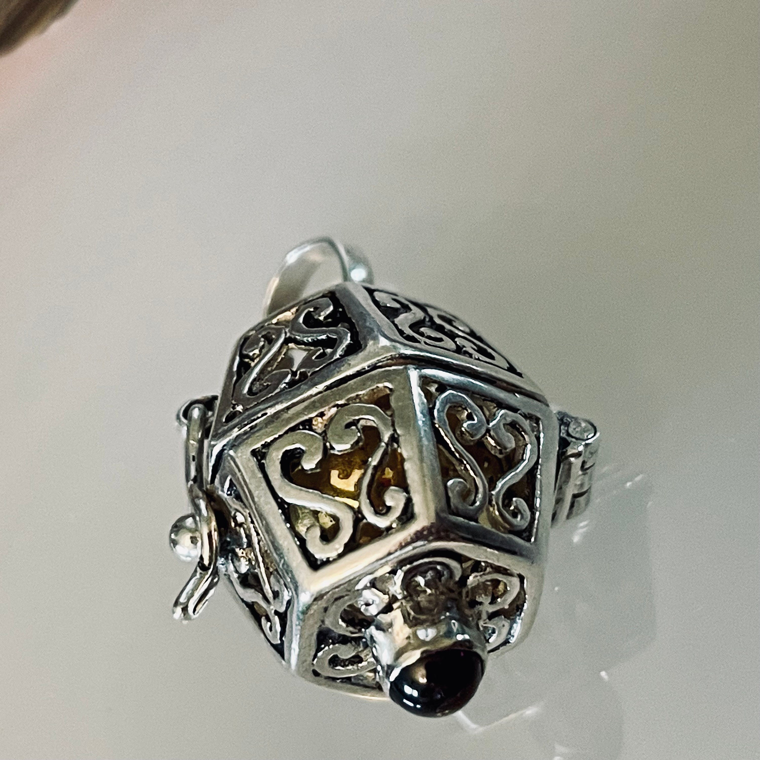 Garnet and Sterling Silver Prayer Box With Removable Jingle Brass Ball ...