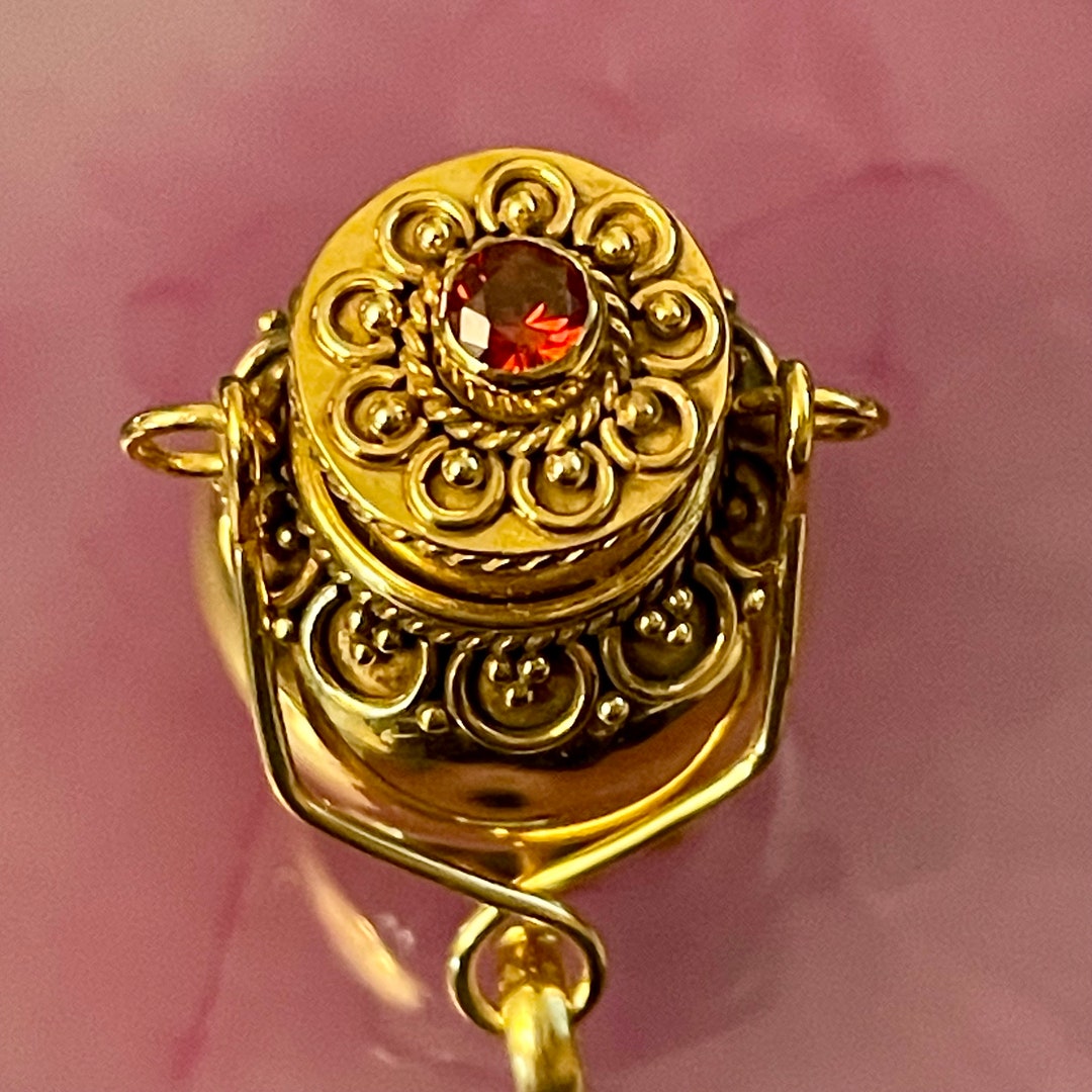 24t Vermeil GOLD Prayer Box With Ruby or Amethyst Vial Locket Perfume ...