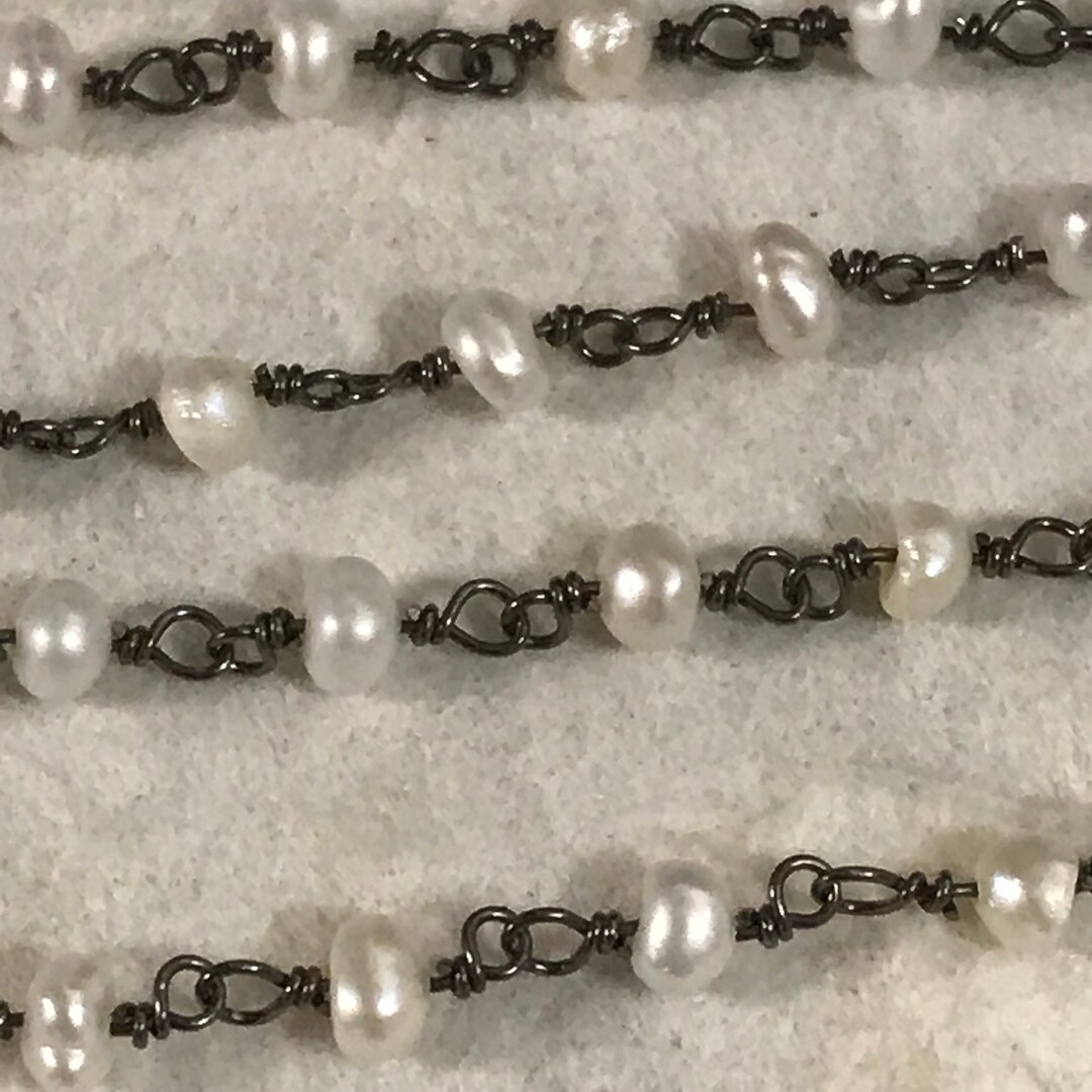 Sterling Silver and Pearls Beaded Chain Oxidized - Unfinished Blackened ...