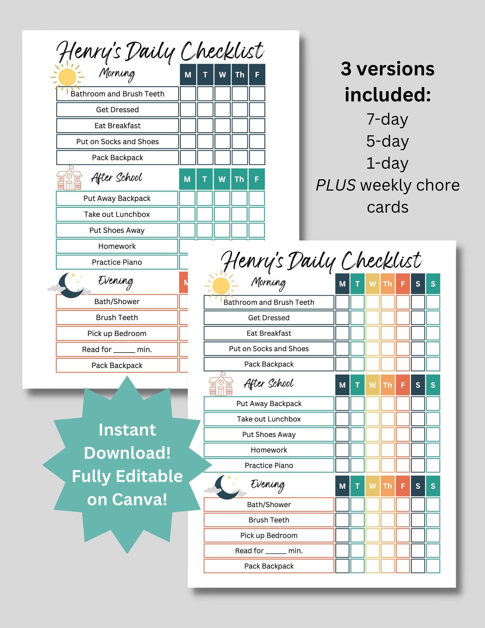 Kid’s Daily Responsibility Checklist - Etsy