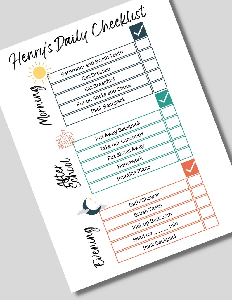 Kid’s Daily Responsibility Checklist - Etsy