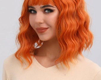 Short Curly Synthetic Orange Wig With Bangs 15.7 Inches for Party Halloween Cosplay Etsy UK