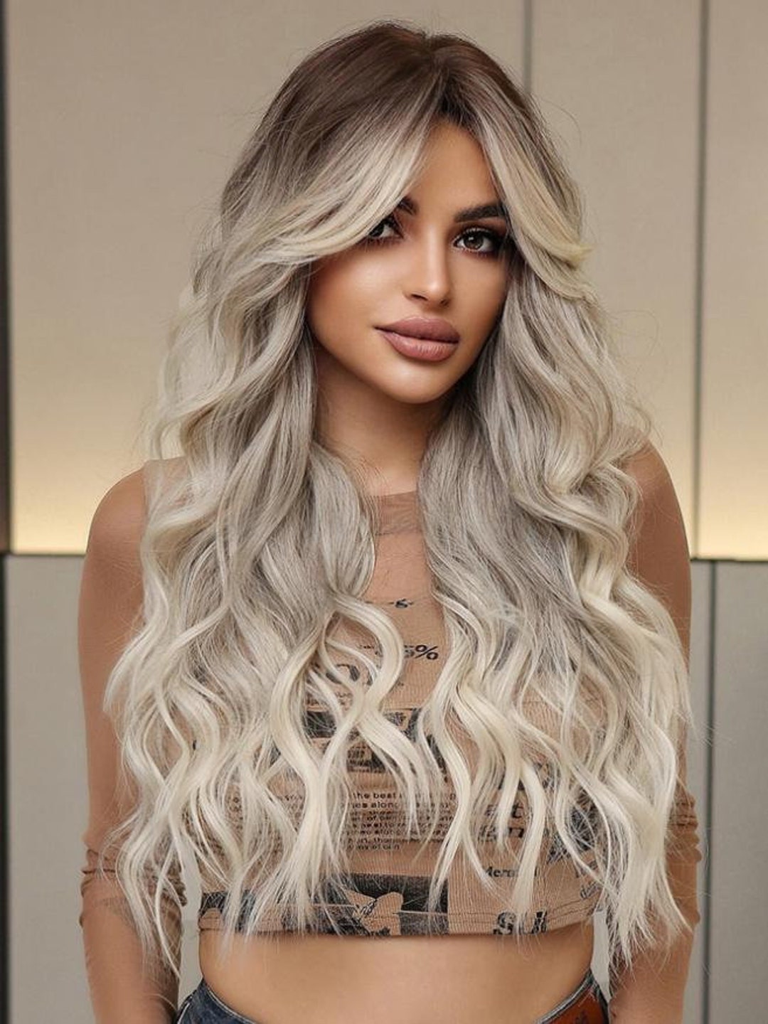 Butterfly Haircut Synthetic Wig 26 Inch Brown Gradation White Gold ...