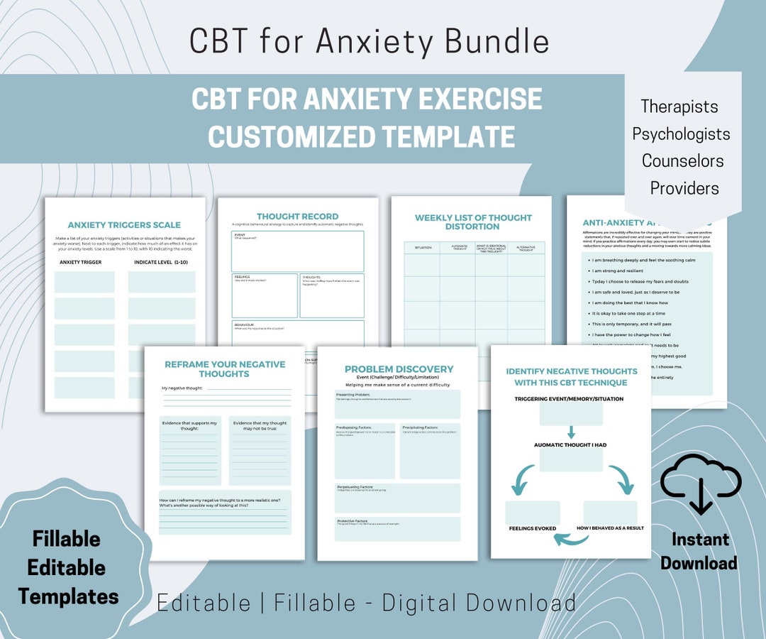 CBT Template Bundle for Anxiety Exercise Mental Health - Etsy