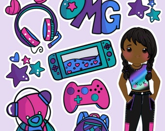 Pink Gamer Girl Sticker Sheet - Etsy