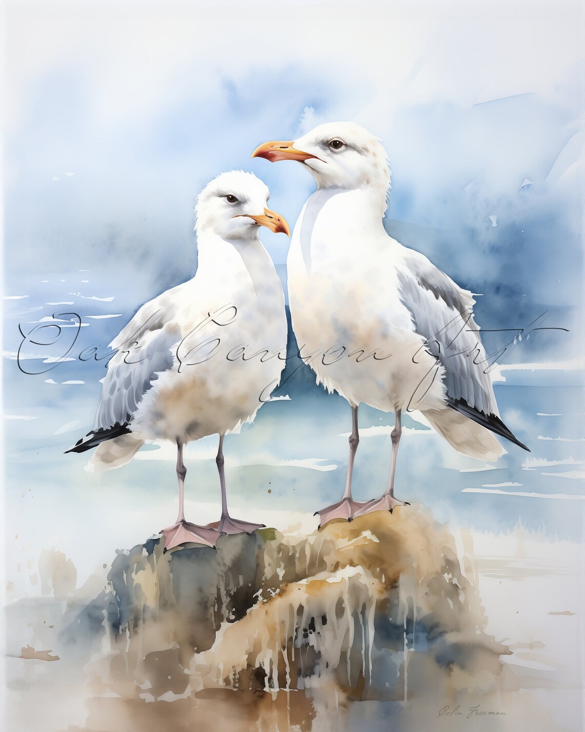 Seagulls Printable Wall Art for Living Room Bird Watercolor Painting ...