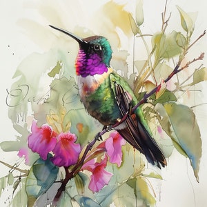 Hummingbird Printable Wall Art Watercolor Painting Instant Digital ...
