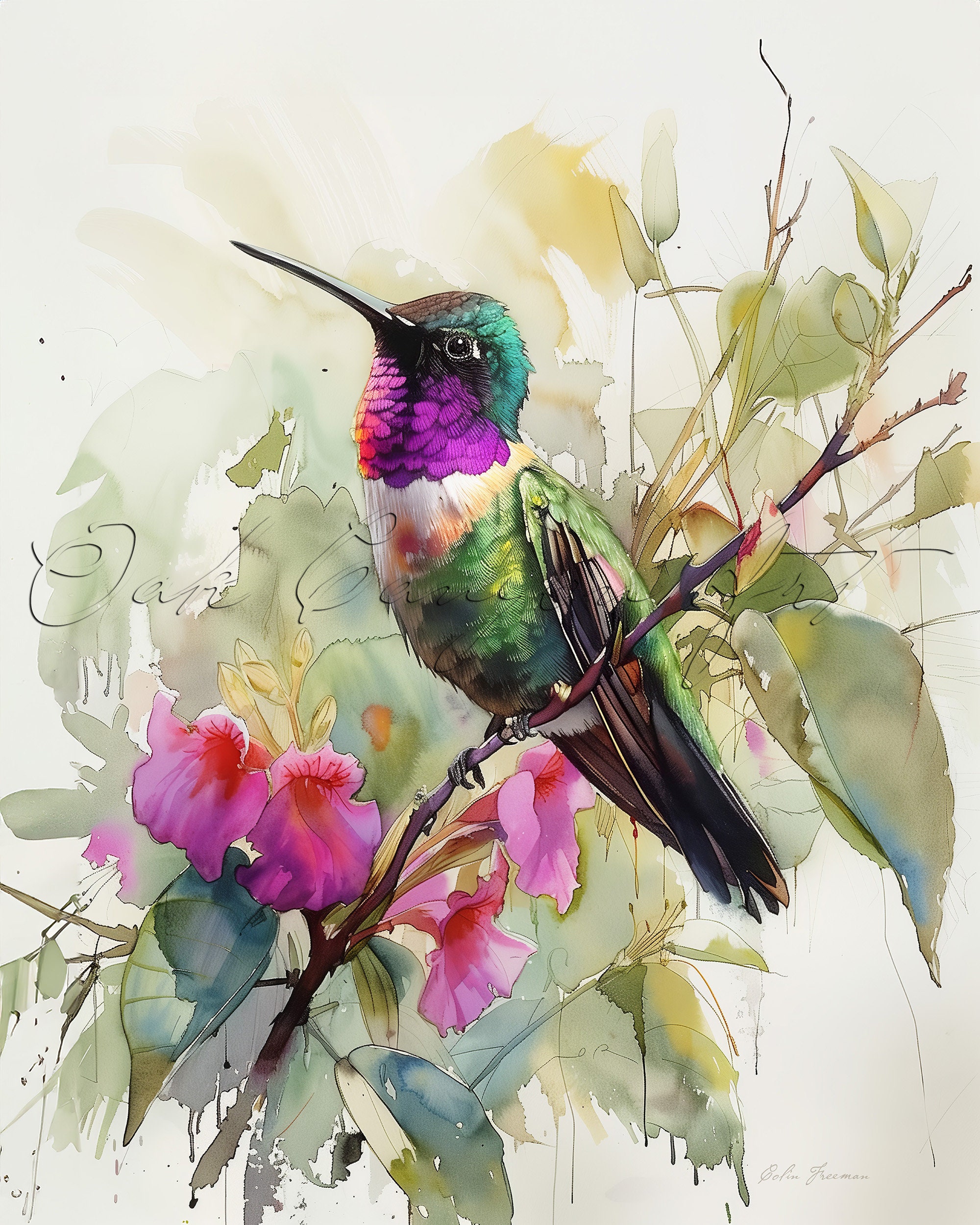 Hummingbird Printable Wall Art Watercolor Painting Instant Digital ...