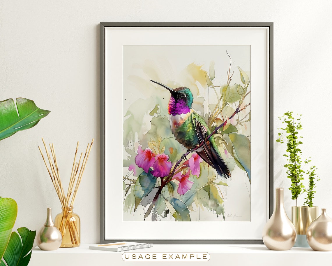 Hummingbird Printable Wall Art Watercolor Painting Instant Digital ...
