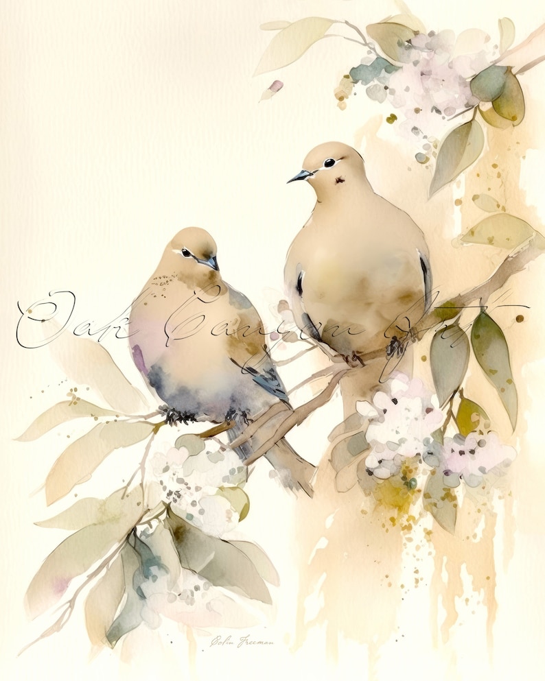 Mourning Doves Printable Wall Art for Living Room Bird Painting ...
