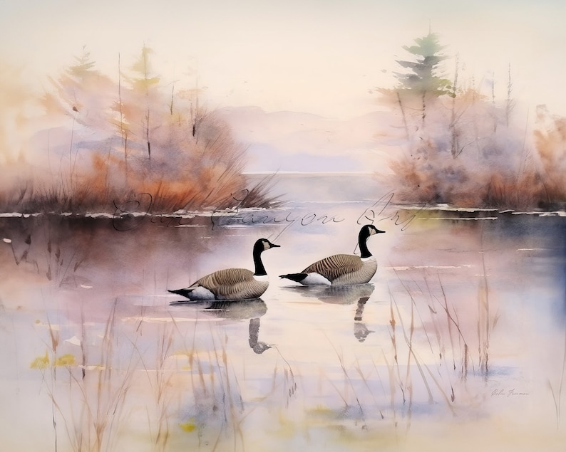 Canada Geese Bird Printable Wall Art for Living Room Bird Watercolor ...