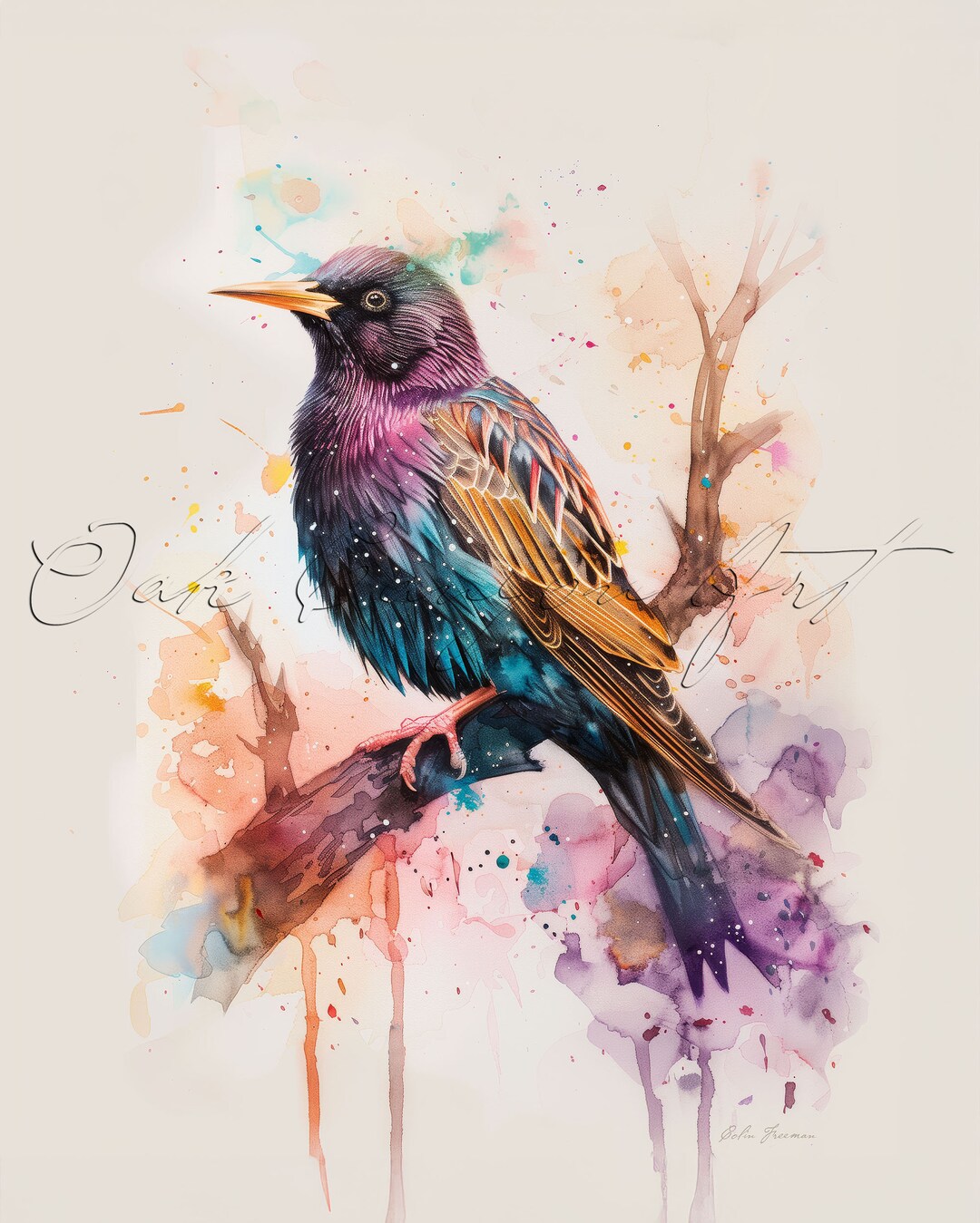 Starling Digital Download, Bird Printable Wall Art, Watercolor Painting ...