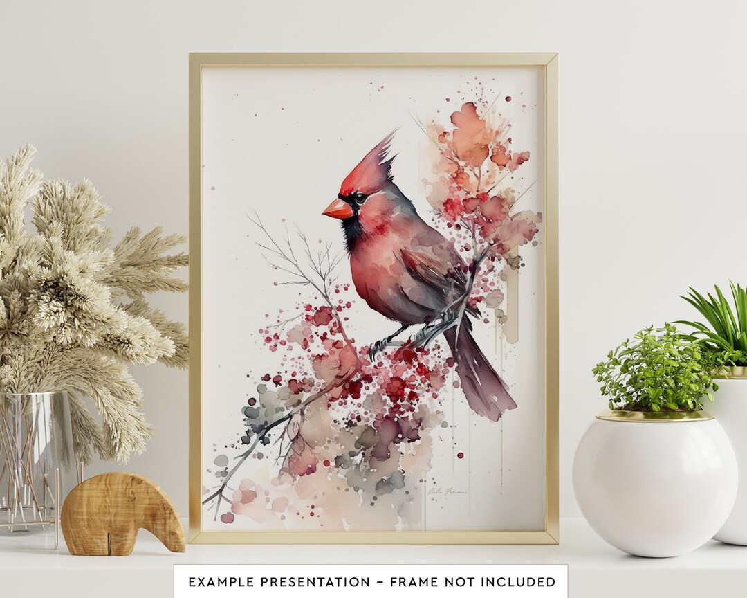 Northern Cardinal Bird Wall Art for Living Room Bird Watercolor ...