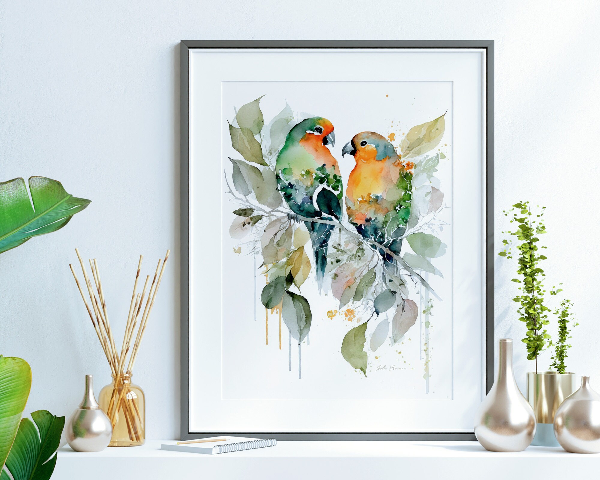 Lovebirds Bird Printable Wall Art for Living Room Bird Watercolor ...