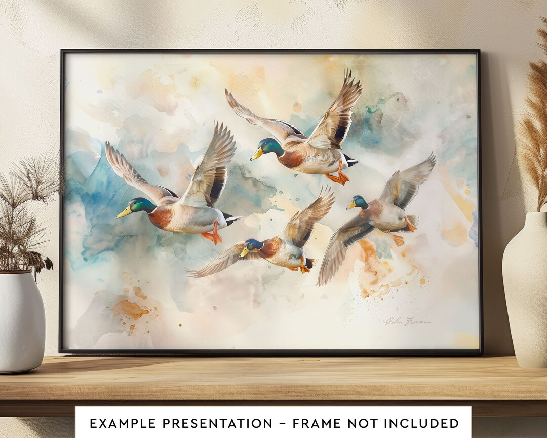 Mallard Ducks in Flight Bird Wall Art Poster Print for Man Cave - Etsy