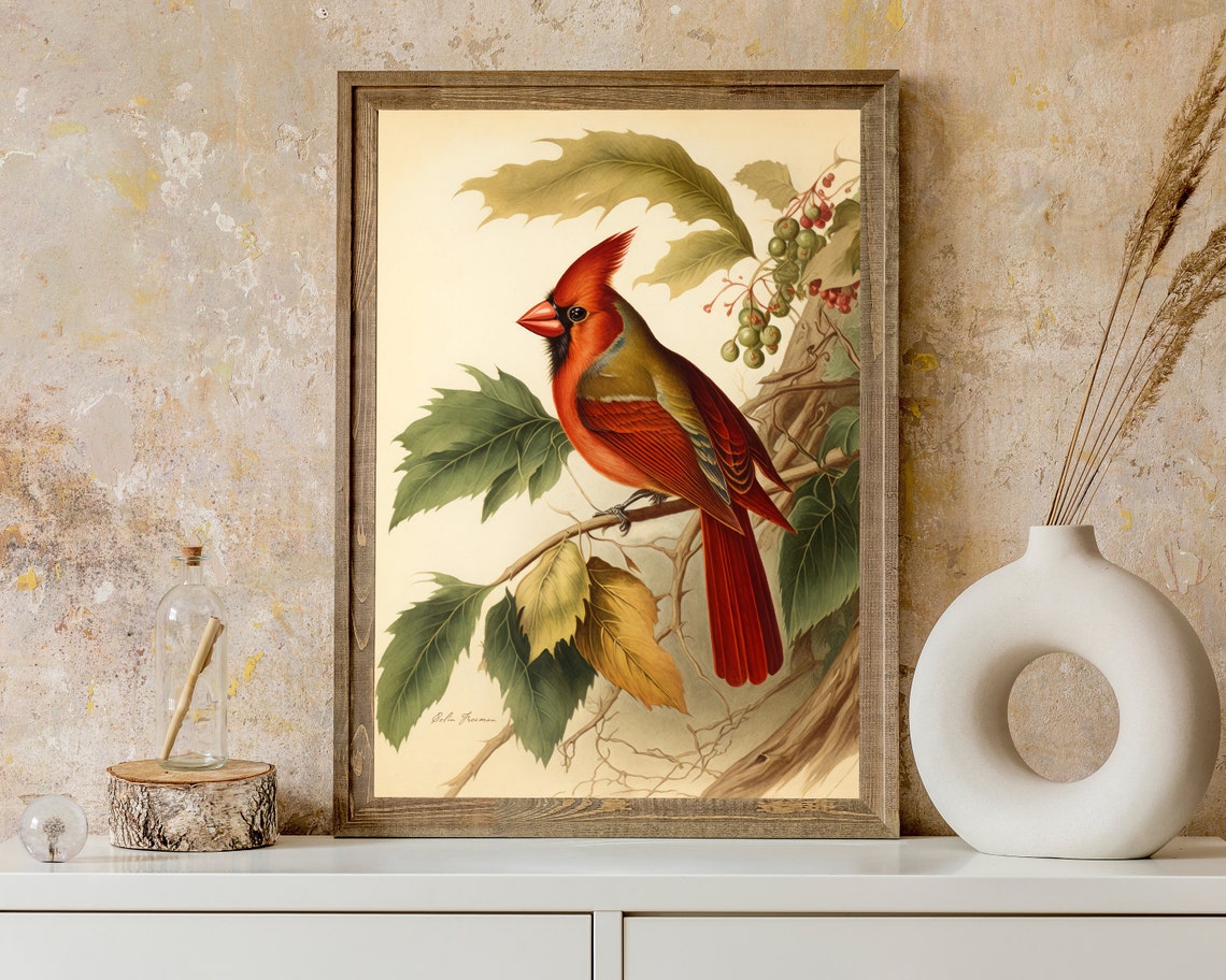 Cardinal Bird Printable Wall Art for Living Room Bird Watercolor ...