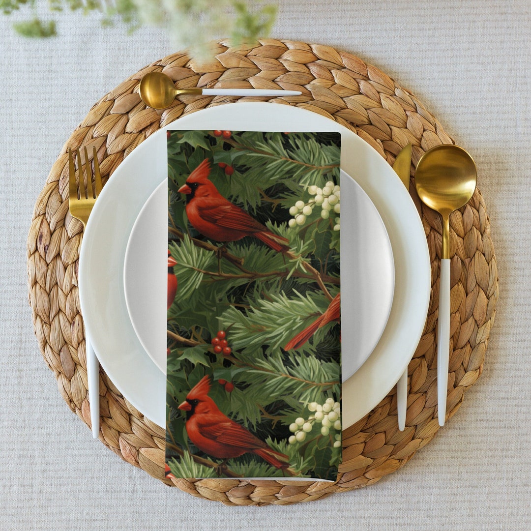 Cardinal Bird Christmas Cloth Napkin Set for Xmas Dinner Party - Etsy