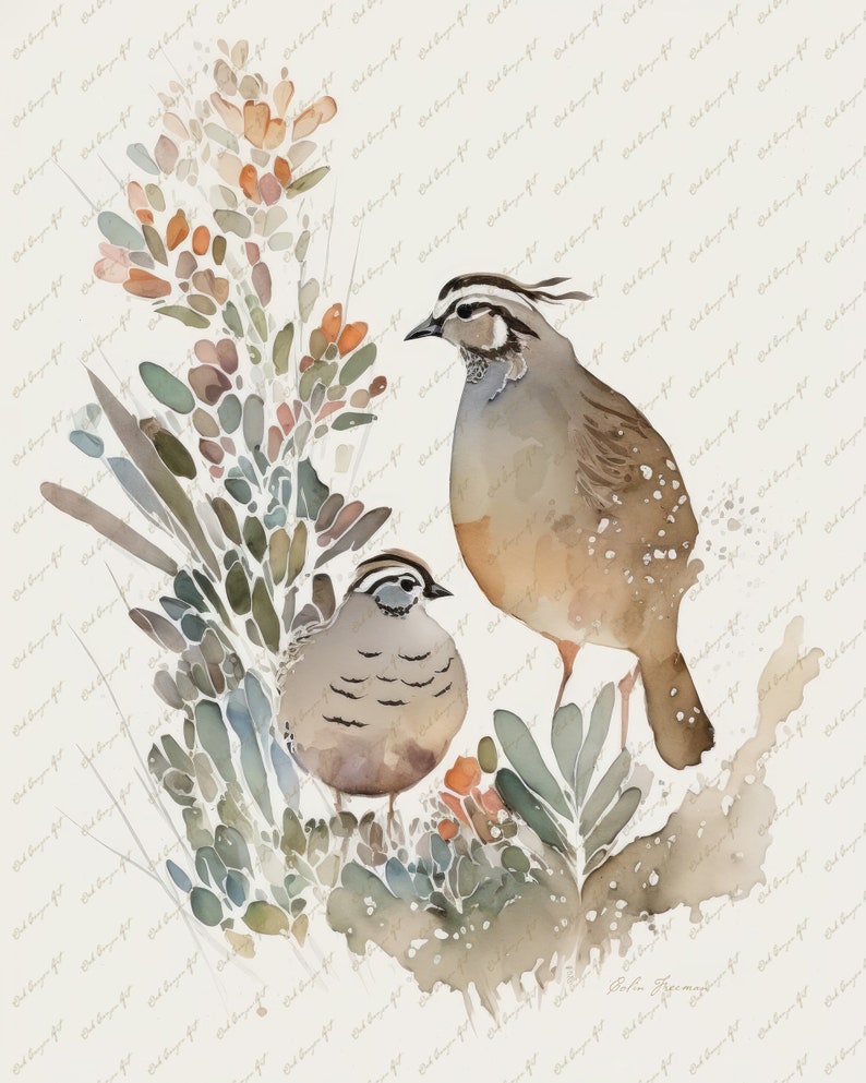 Mountain Quail Wall Art for Living Room Bird Watercolor Painting for ...