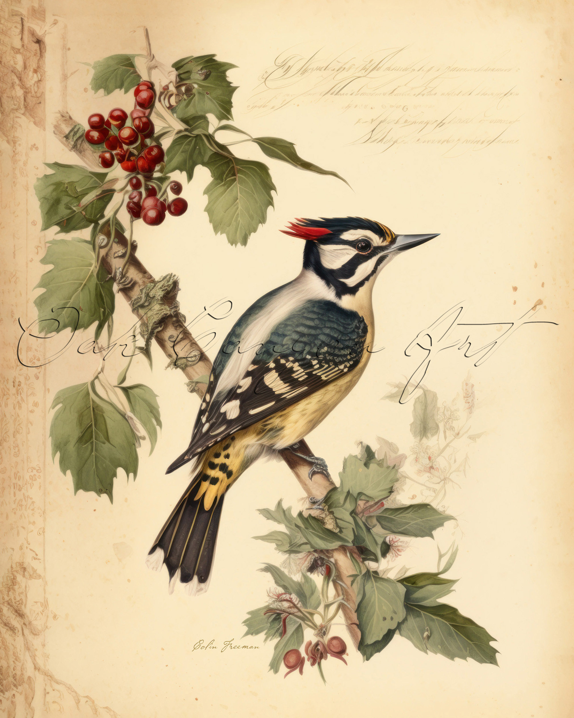 Woodpecker Vintage Bird Printable Wall Art for Living Room Bird ...