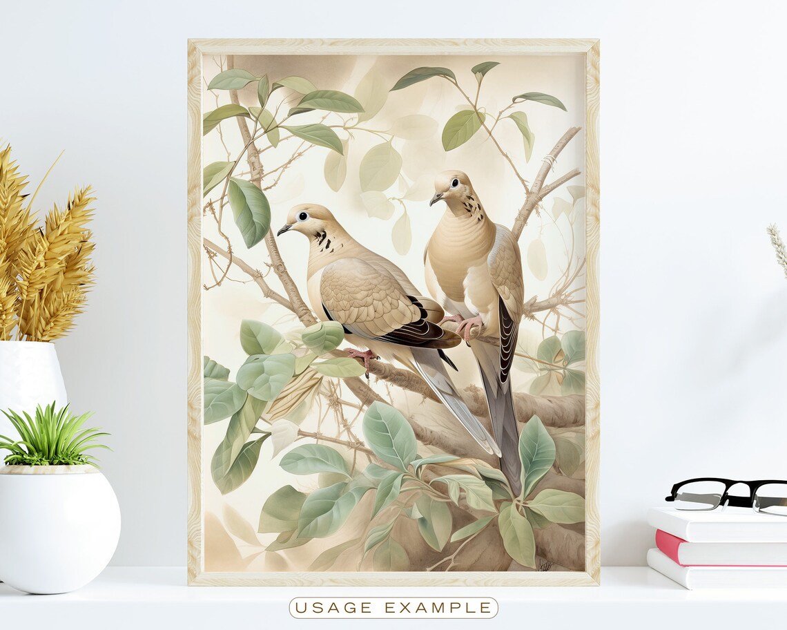Mourning Doves Printable Wall Art for Living Room Bird Painting ...