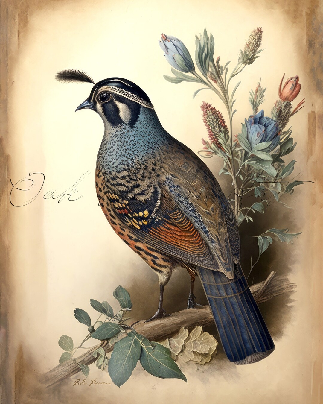 California Quail Vintage Printable Wall Art for Living Room Bird ...