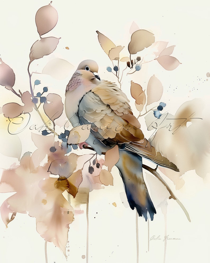 Mourning Dove Digital Download, Bird Printable Wall Art, Watercolor ...