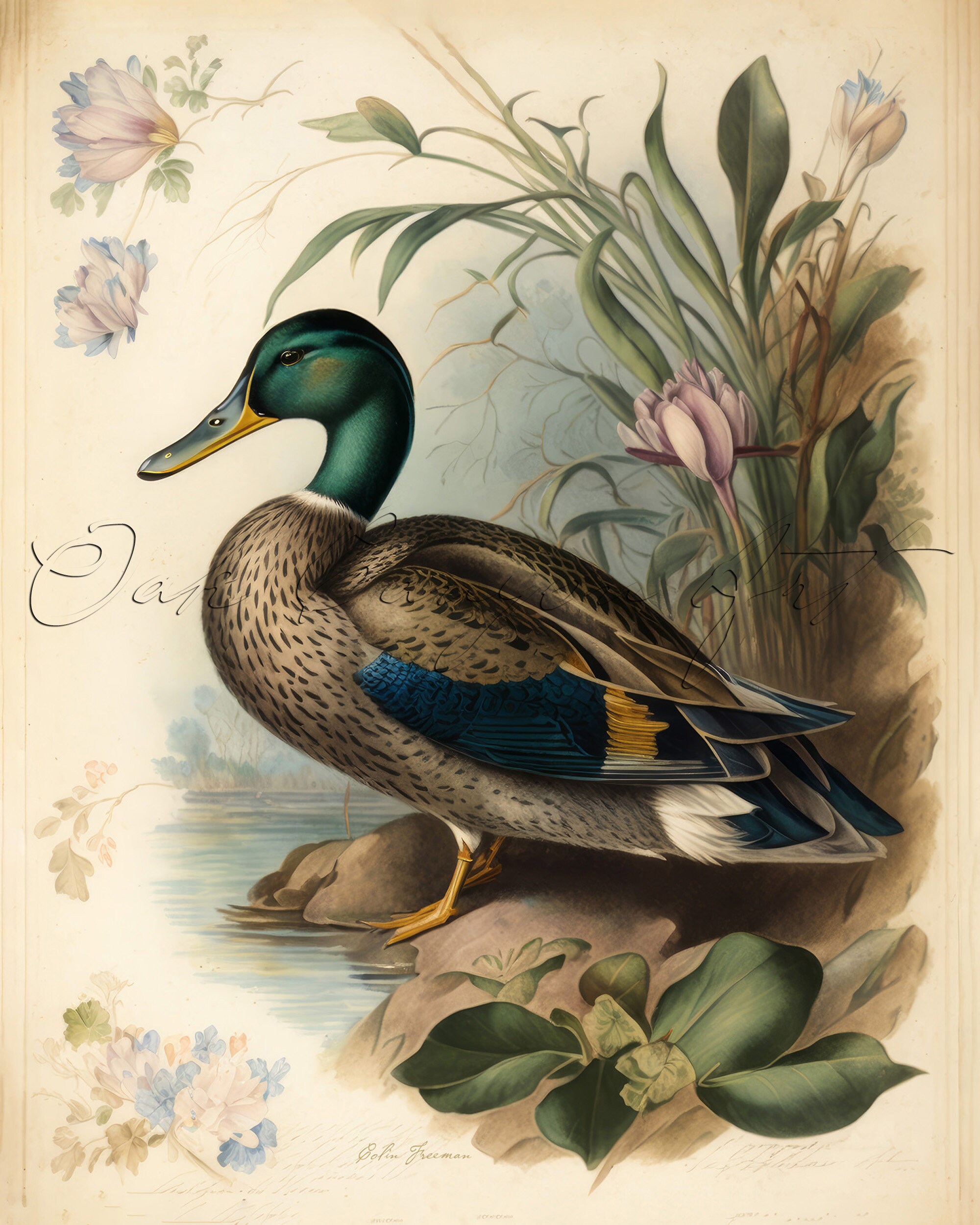Mallard Duck Vintage Bird Printable Wall Art for Living Room Bird ...