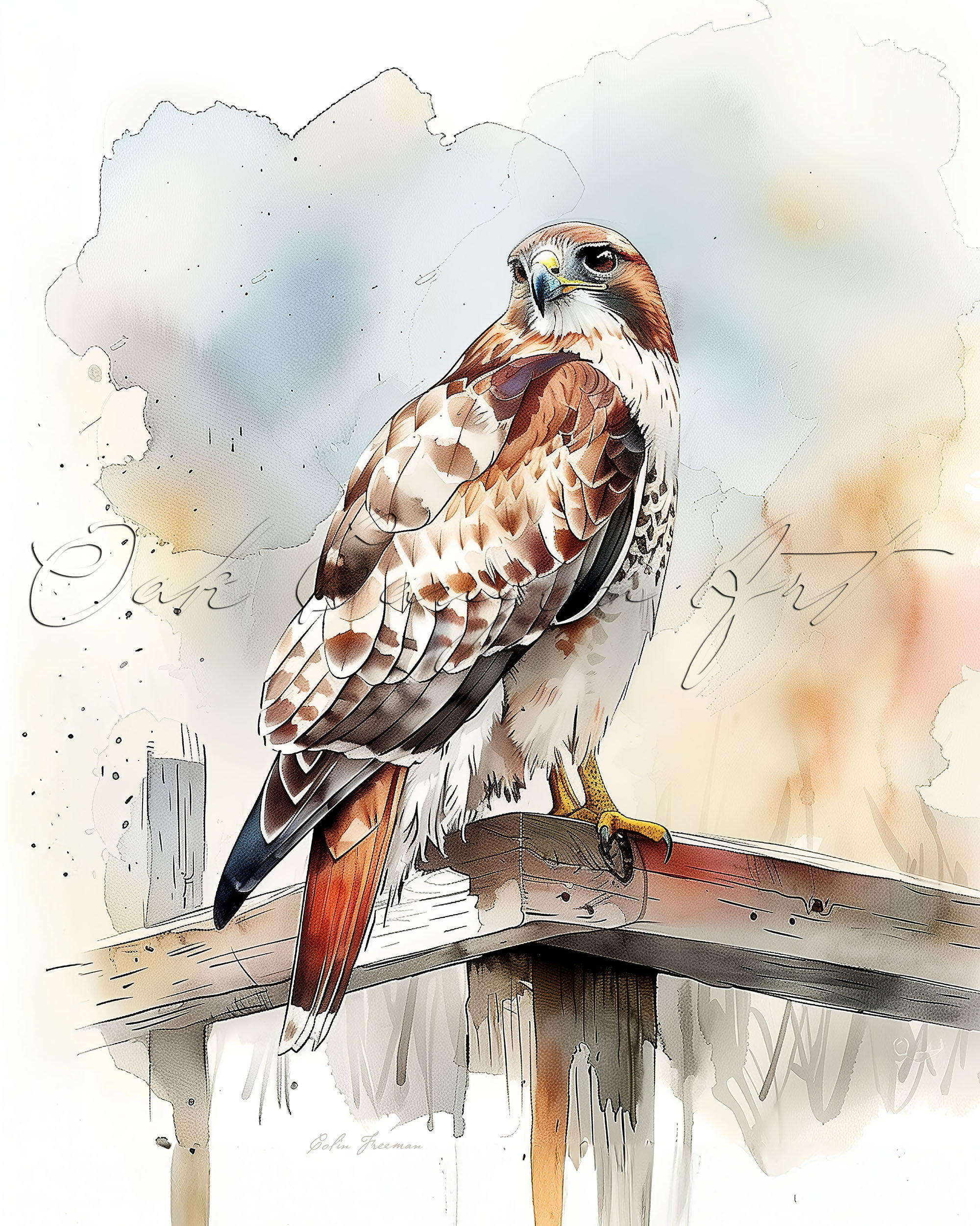 Red Tailed Hawk Digital Download Bird Printable Wall Art Watercolor ...