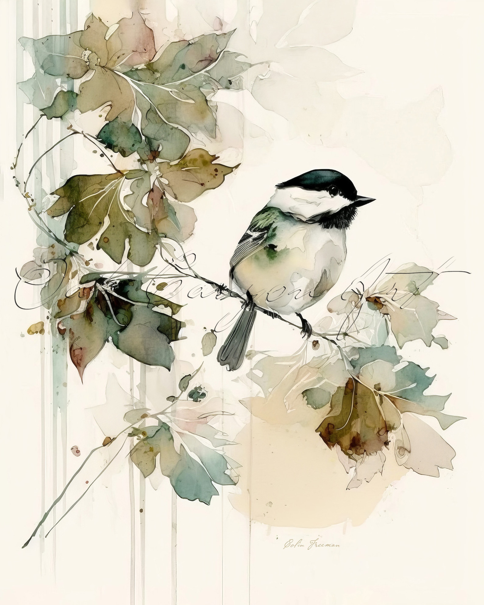 Chickadee Bird Printable Wall Art for Living Room Bird Watercolor ...