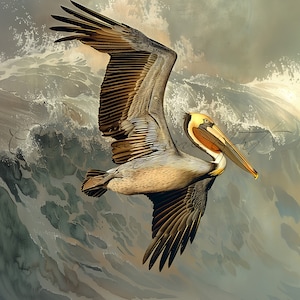 Pelican Over the Ocean Bird Printable Wall Art Watercolor Painting ...