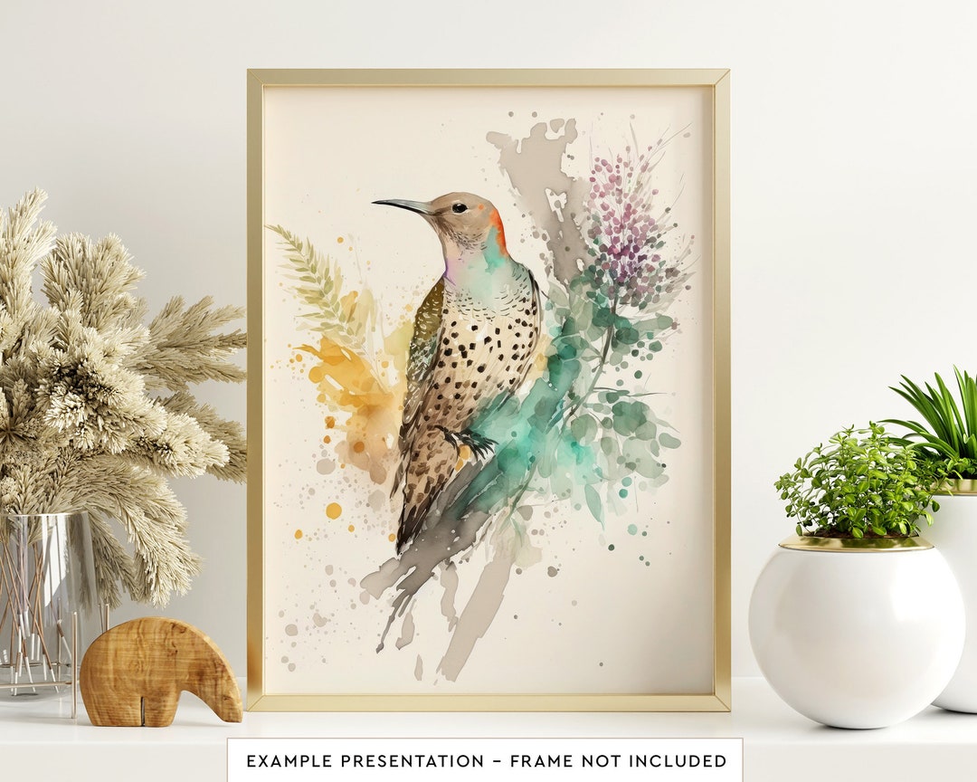 Northern Flicker Wall Art for Living Room Bird Watercolor Painting for ...