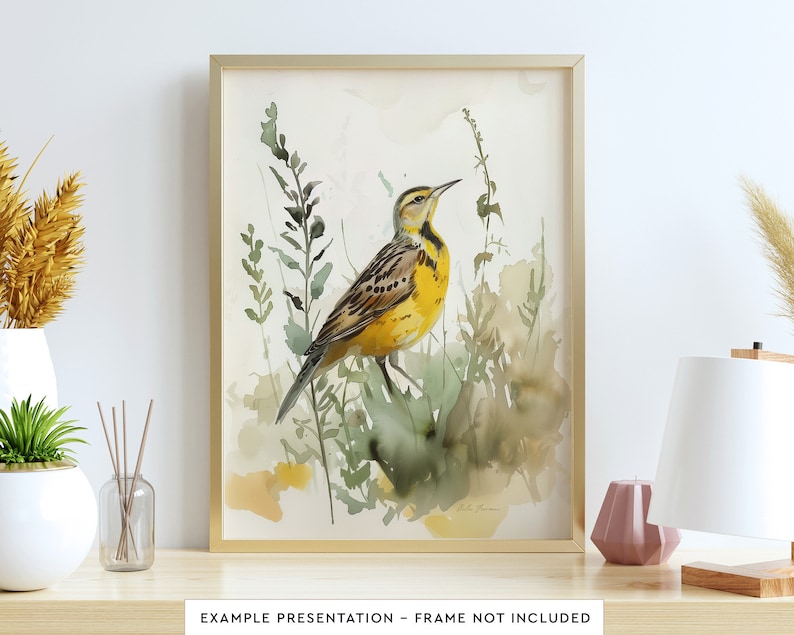 Western Meadowlark Watercolor Bird Wall Art Poster Print for Home Decor ...