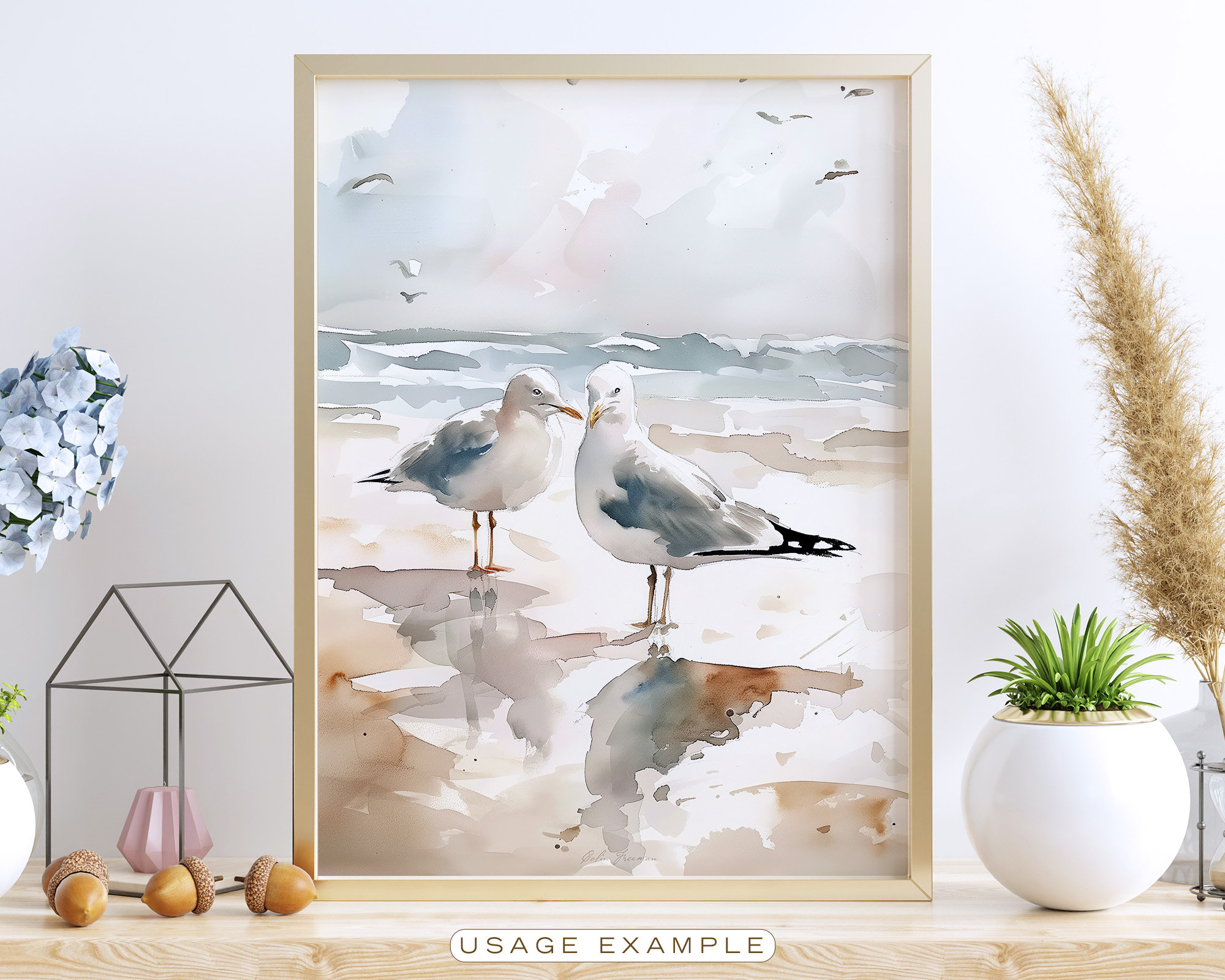 Seagulls at the Beach Bird Printable Wall Art for Living Room Bird ...