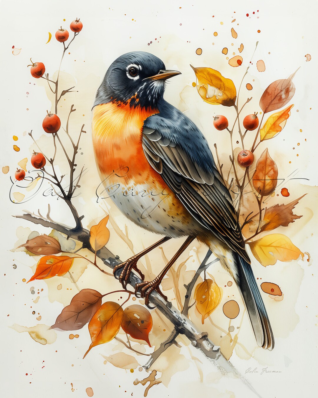 American Robin Instant Digital Download, Bird Printable Wall Art ...