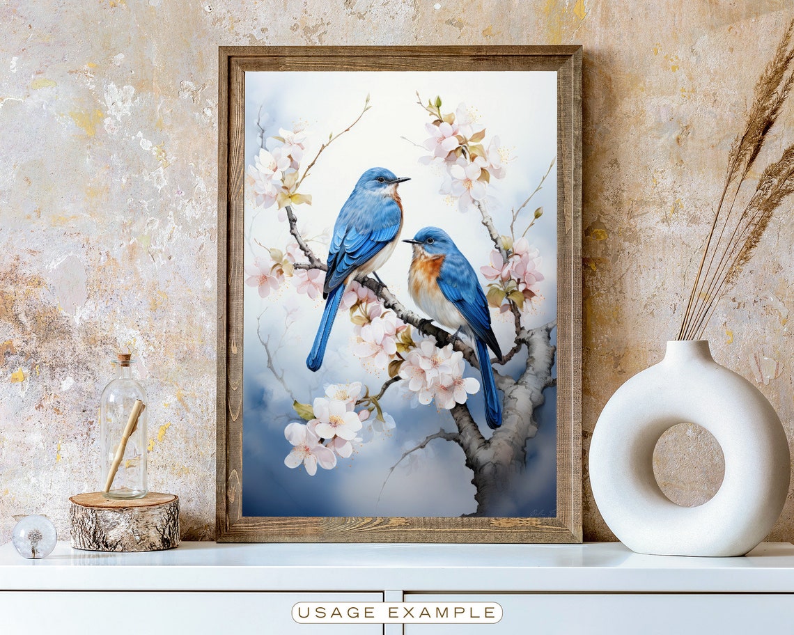 Bluebirds Printable Wall Art for Living Room Bird Watercolor Painting ...