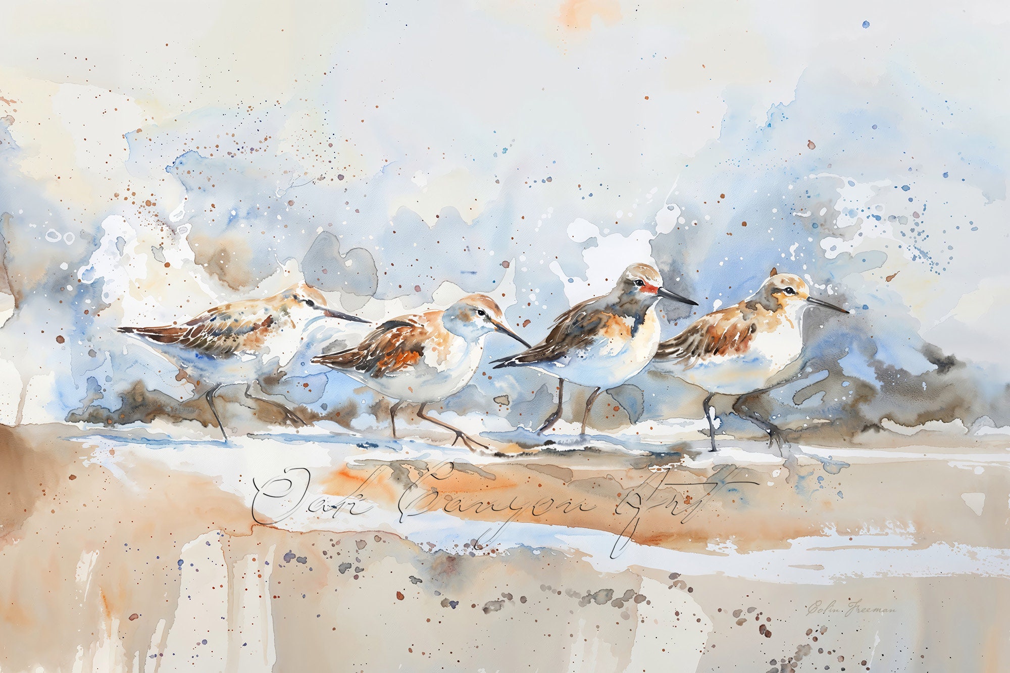 Sandpipers at the Beach Watercolor Poster Print for Living Room Decor ...
