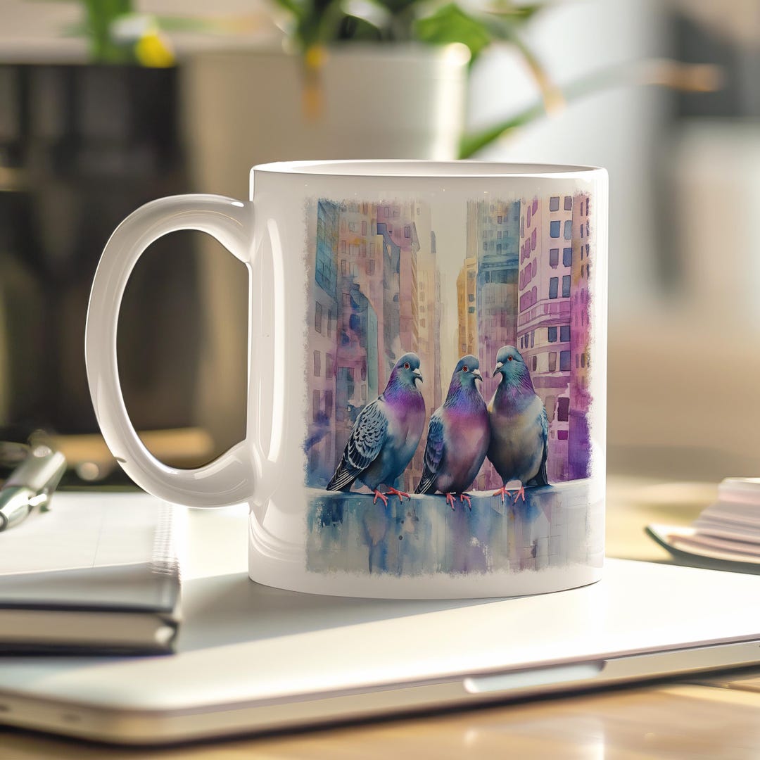Pigeons in the City White Glossy Mug - Etsy