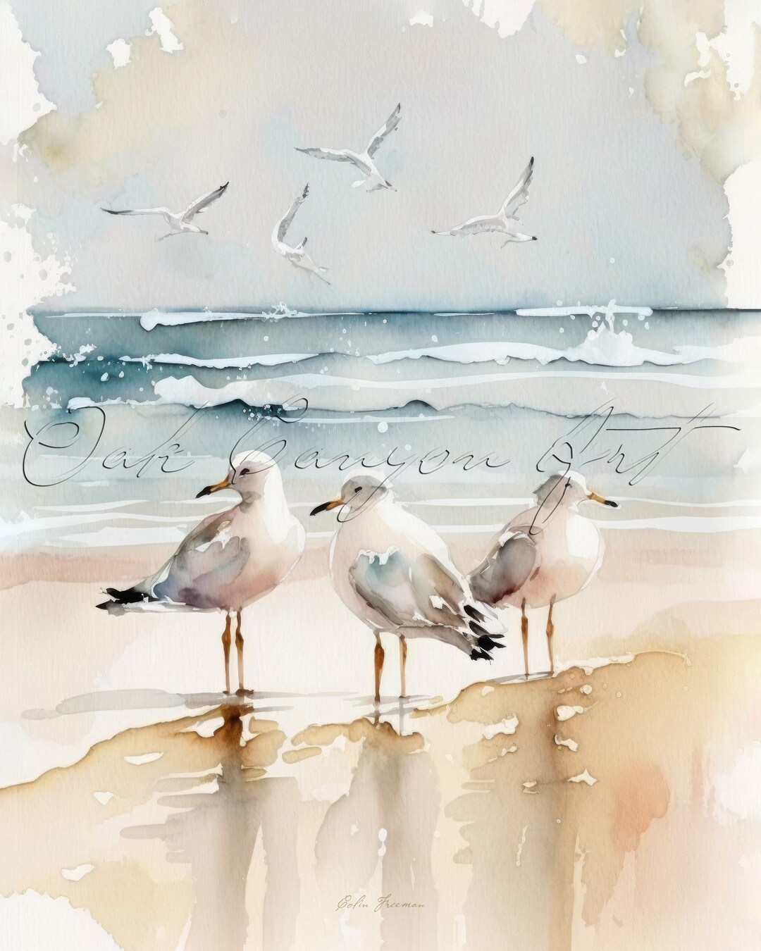 Seagulls Printable Wall Art for Living Room Bird Painting Watercolor ...