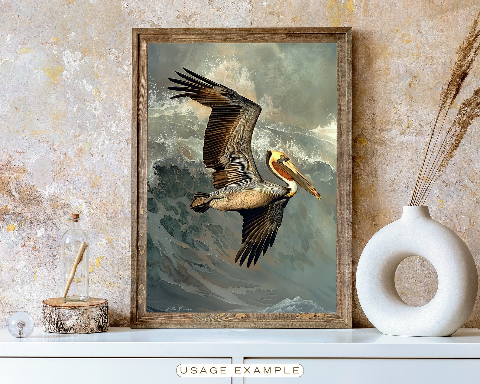 Pelican Over the Ocean Bird Printable Wall Art Watercolor Painting ...