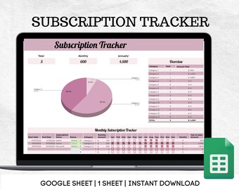 Subscription Tracker Google Sheets Template Financial Planner Tools Spreadsheet Membership ...
